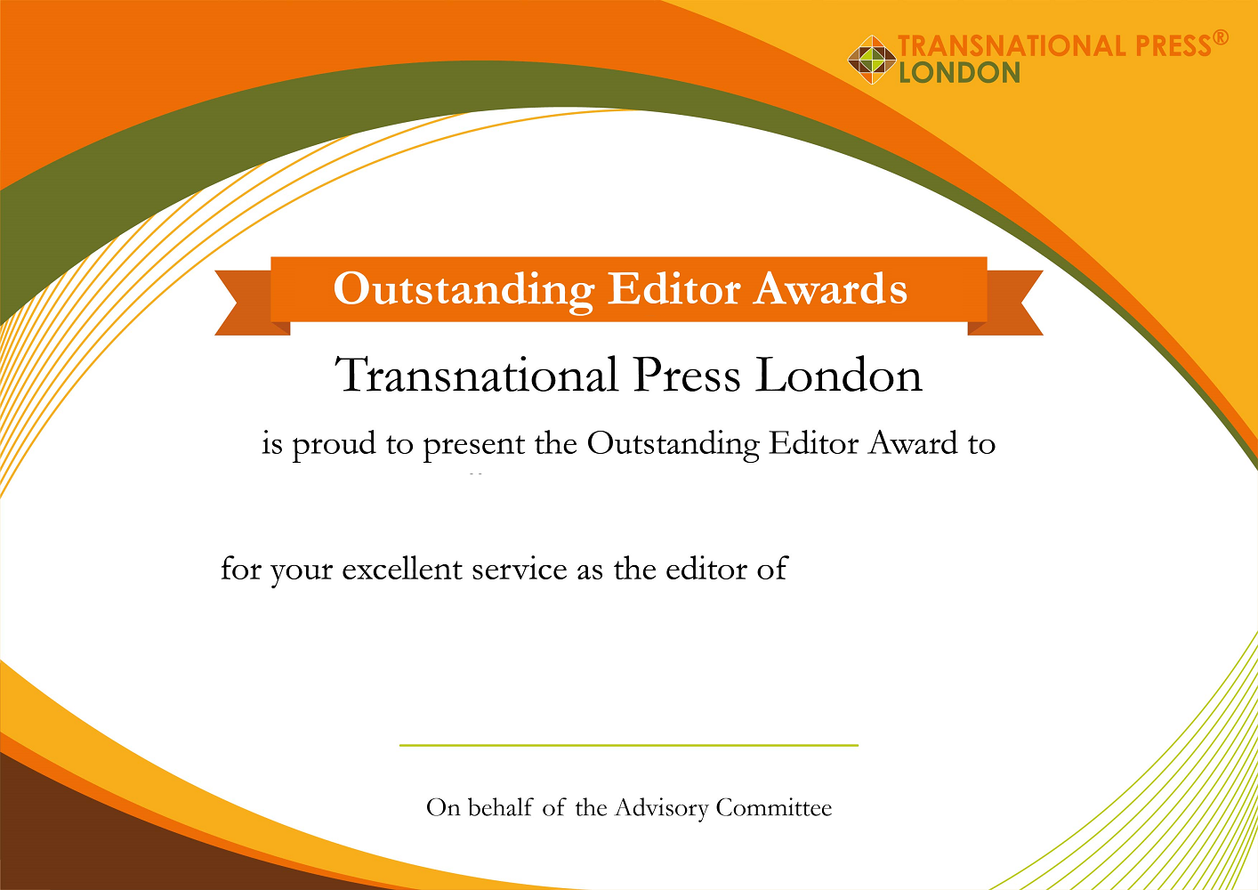 Outstanding Editor Awards – Transnational Press London